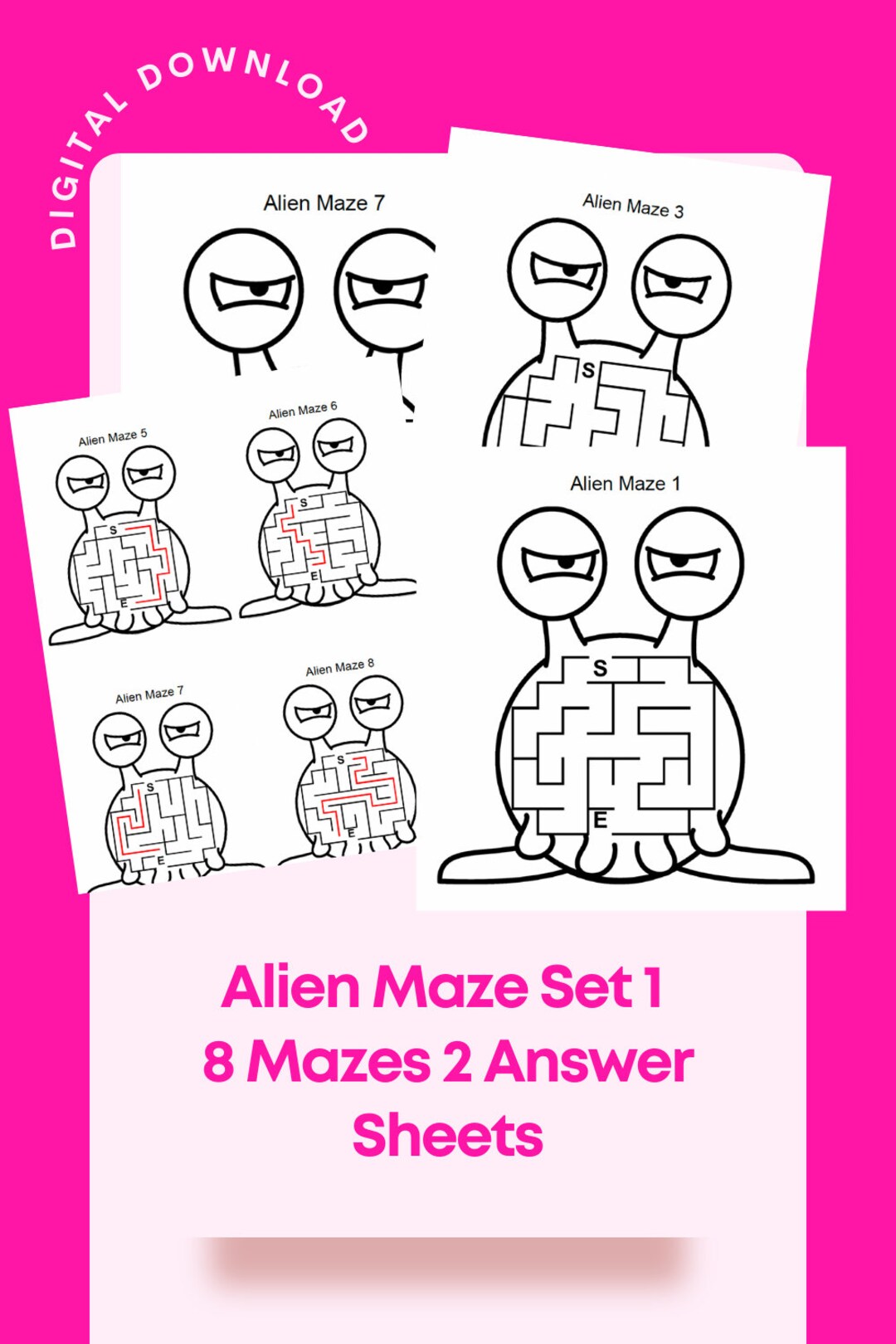 Downloadable and Printable Alien Maze Set 1 Includes Answer Sheets - Etsy