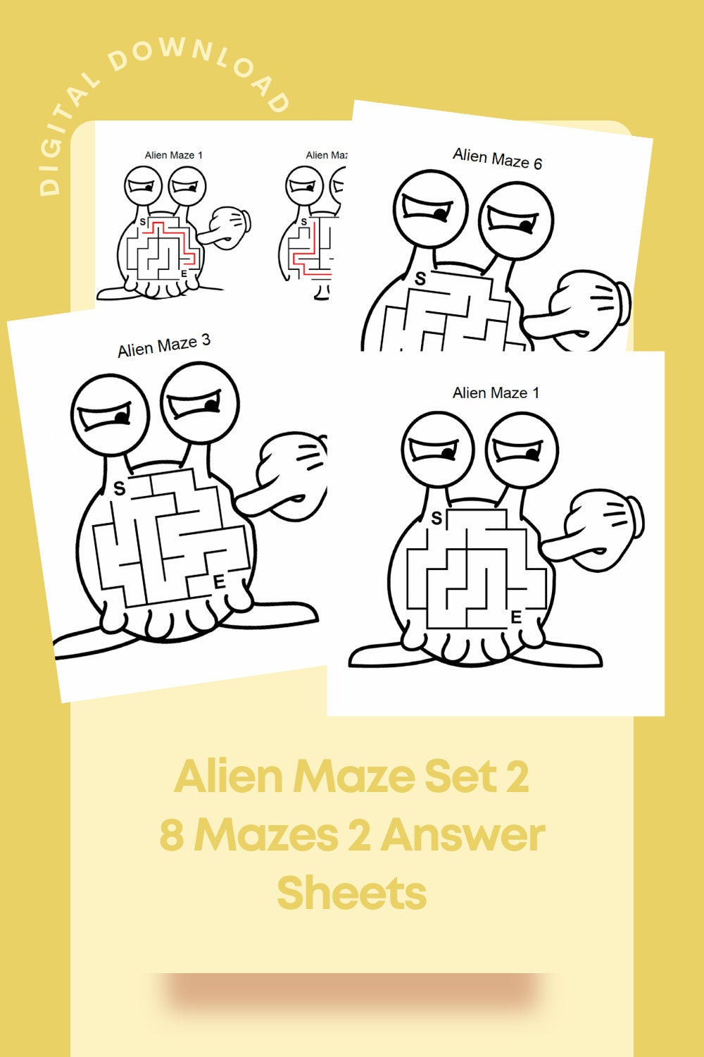 Downloadable and Printable Alien Maze Set 2 Includes Answers - Etsy