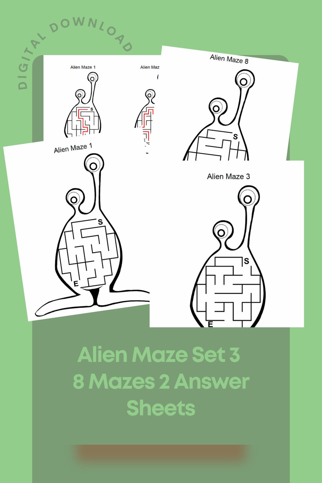 Downloadable and Printable Alien Maze Set 3 Includes Answers - Etsy