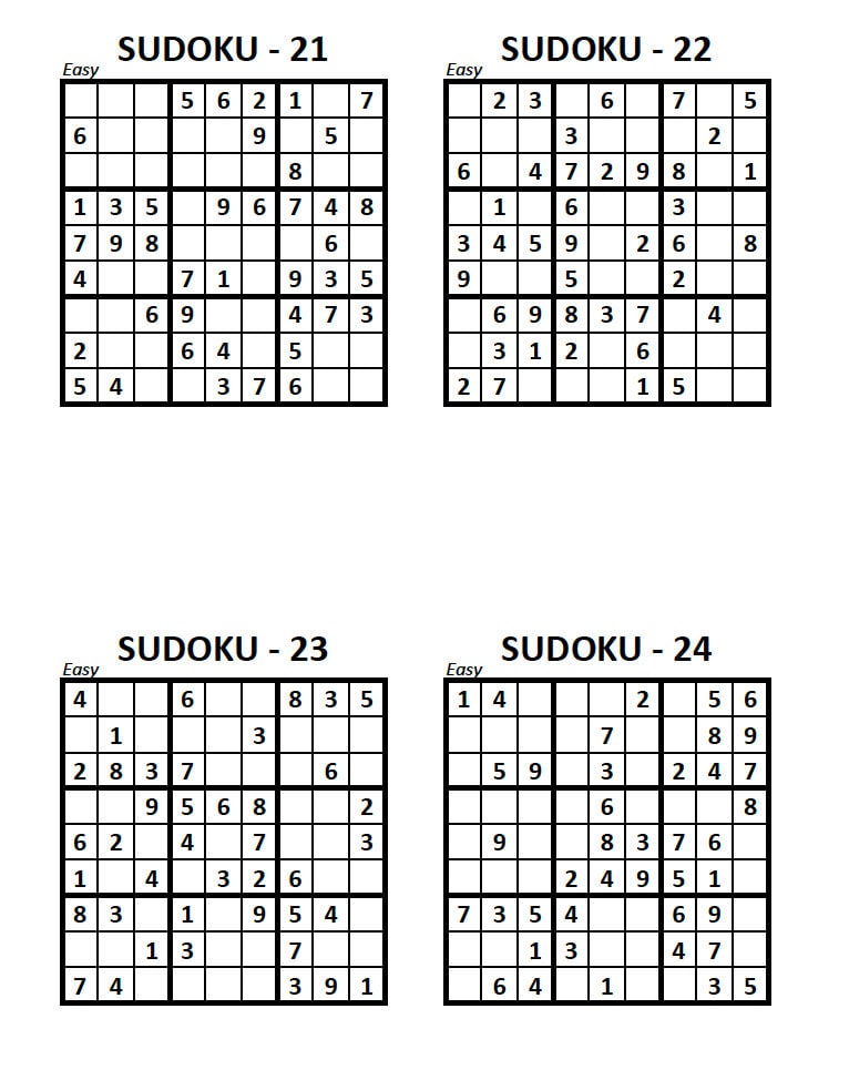 Downloadable and Printable 4 per Page of 40 Sudoku Puzzles 9x9 Grid ...