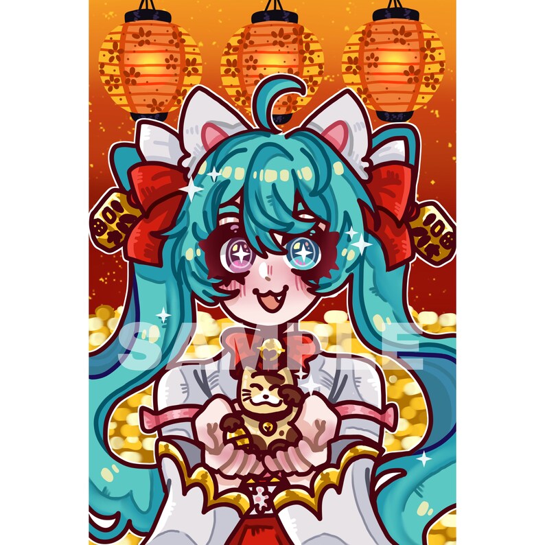 Maneki Miku Hatsune Art Print - Etsy