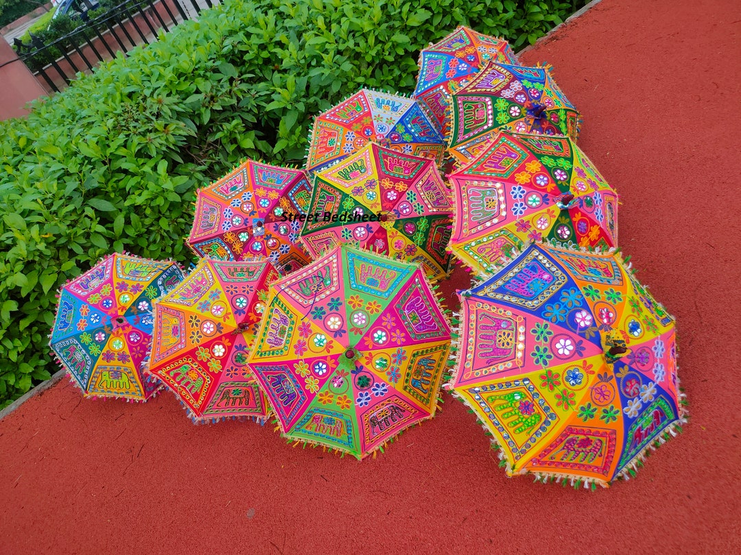 Embroidered Cotton Parasol, Handmade Decorative Umbrella, Colorful Boho ...