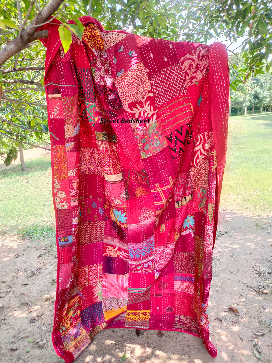 Indian Patchwork Quilt Kantha Quilt Handmade Vintage Quilts Boho King ...