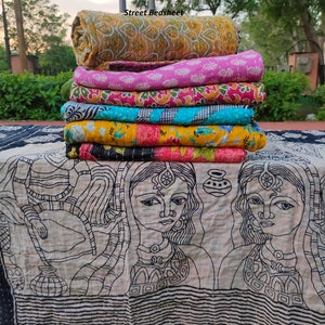 Kantha Quilt Throw Blanket Indian Handmade Cotton Bedspread Vintage ...