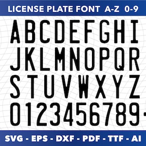 License Plate Font SVG TTF: Cricut Silhouette Cut Design (digital ...