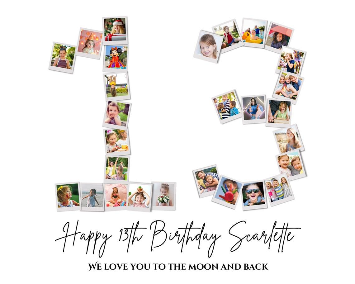 13th Birthday Photo Collage Template: Printable Number 13 (digital ...