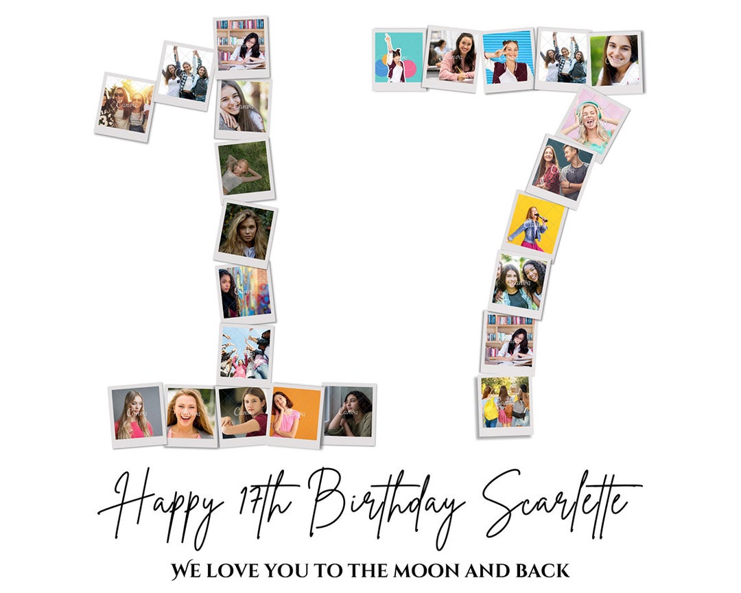 17th Birthday Photo Collage Template: Customizable Number Design ...