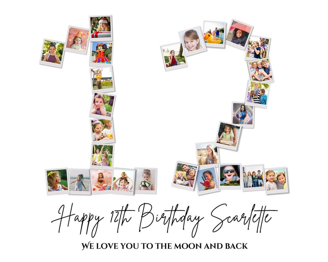 12th Birthday Photo Collage Template: Printable Number 12 (digital ...