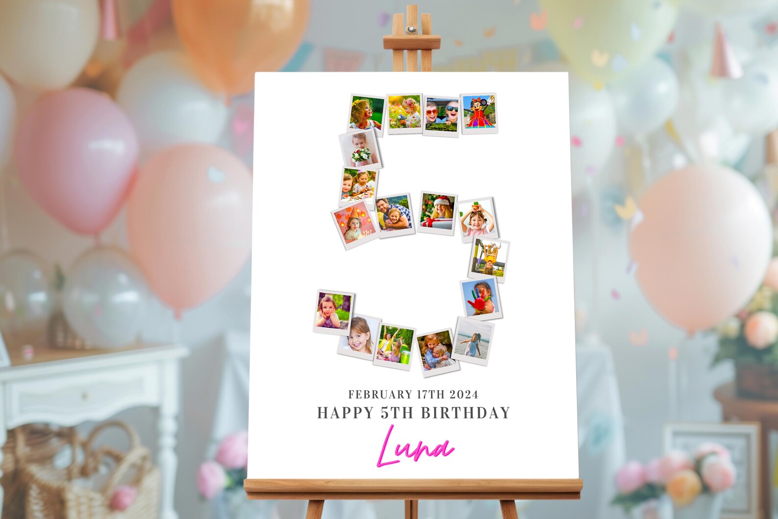 5th Birthday Photo Collage Template: Editable Number 5 Poster (digital ...