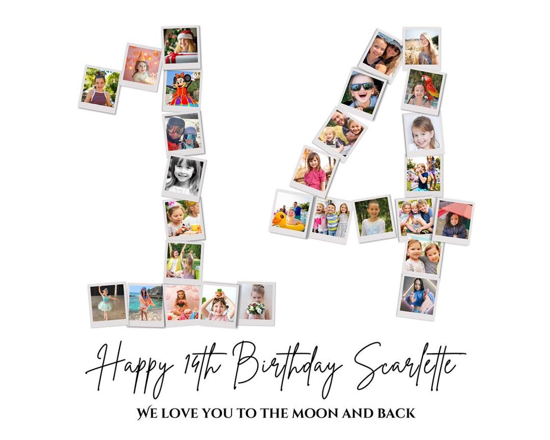 14th Birthday Photo Collage Template: Printable Number Poster (digital ...