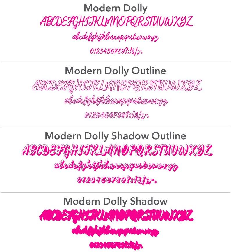 Modern Dolly Font Family: Regular, Outline, Shadow, Shadow Outline ...