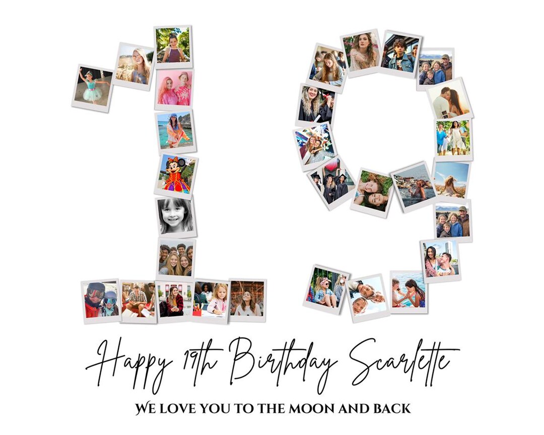 19th Birthday Photo Collage Template, Number 19 Collage, 19th Collage ...