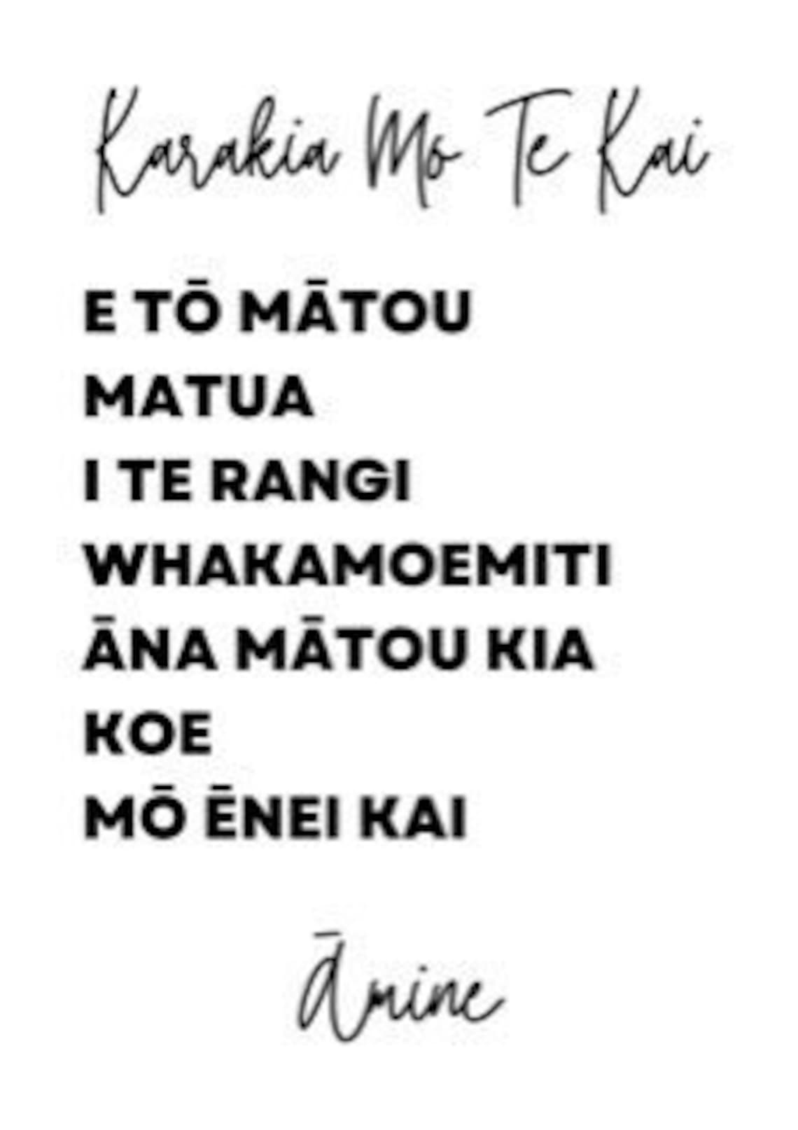 Te Reo Māori Prayer for Food - Instant Download - Etsy