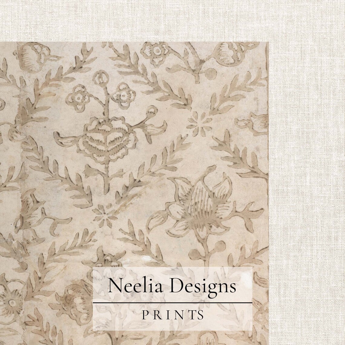 Neutral Floral Vintage Textile on Linen Vintage Pattern Digital Print ...
