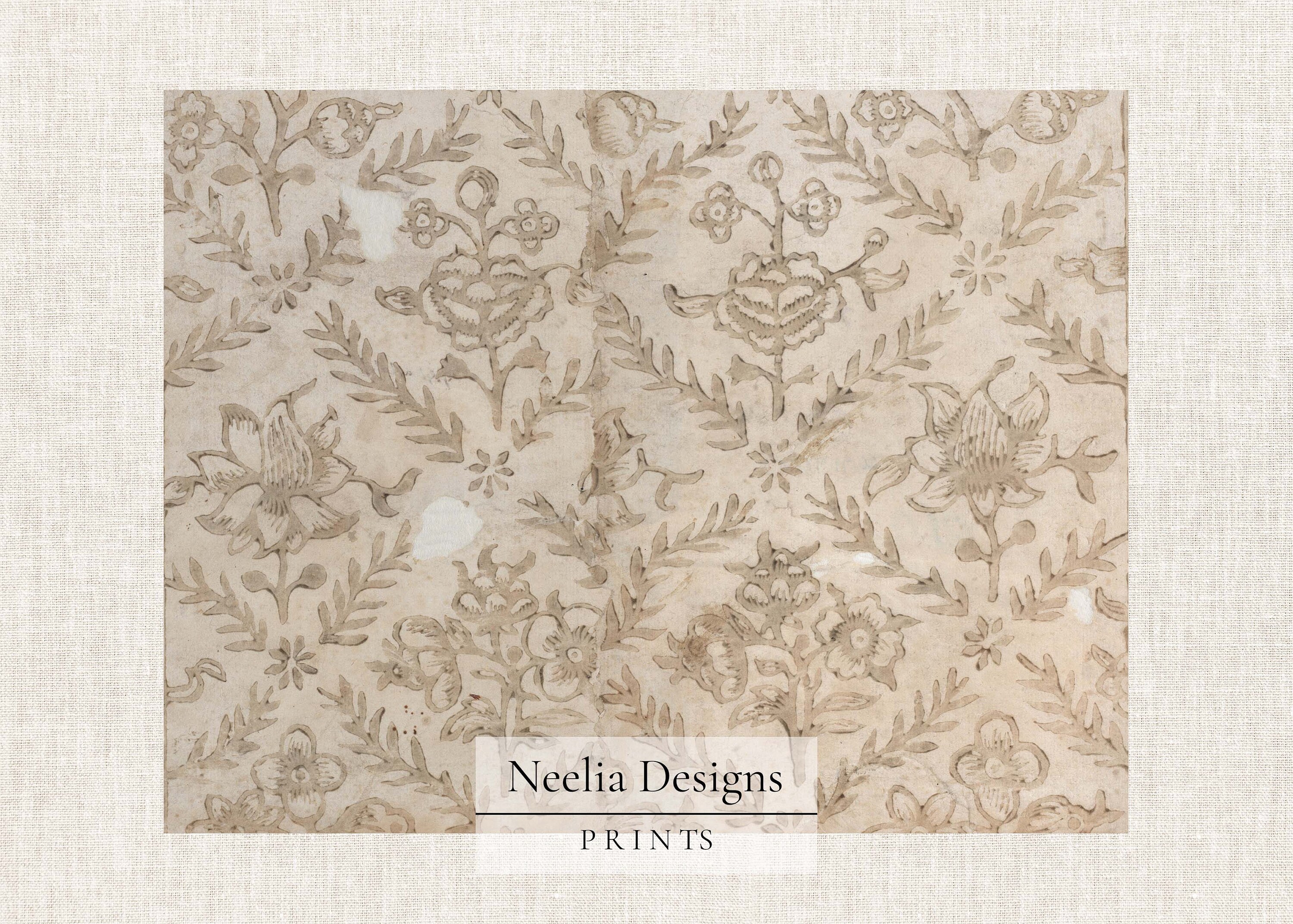 Neutral Floral Vintage Textile on Linen Vintage Pattern Digital Print ...