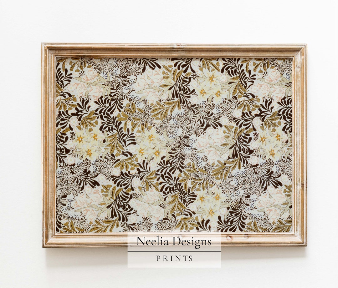 Gold, Black and Ivory Floral Pattern Vintage Pattern Digital Print Wall ...