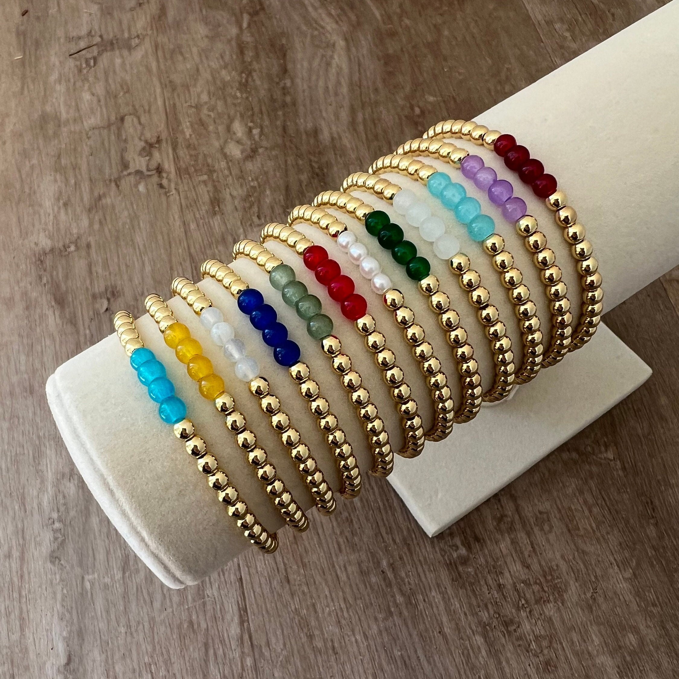 Birthstone Beaded Bracelet | 18k Gold Filled | Family Birthstone ...