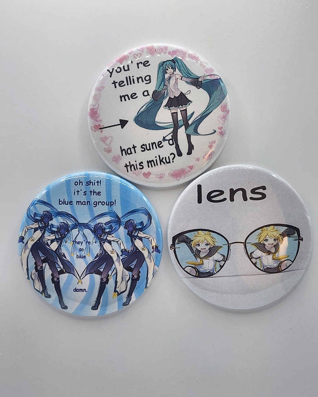 Set of Three 3 Vocaloid Hatsune Miku Kagamine Len Kaito Button Meme ...