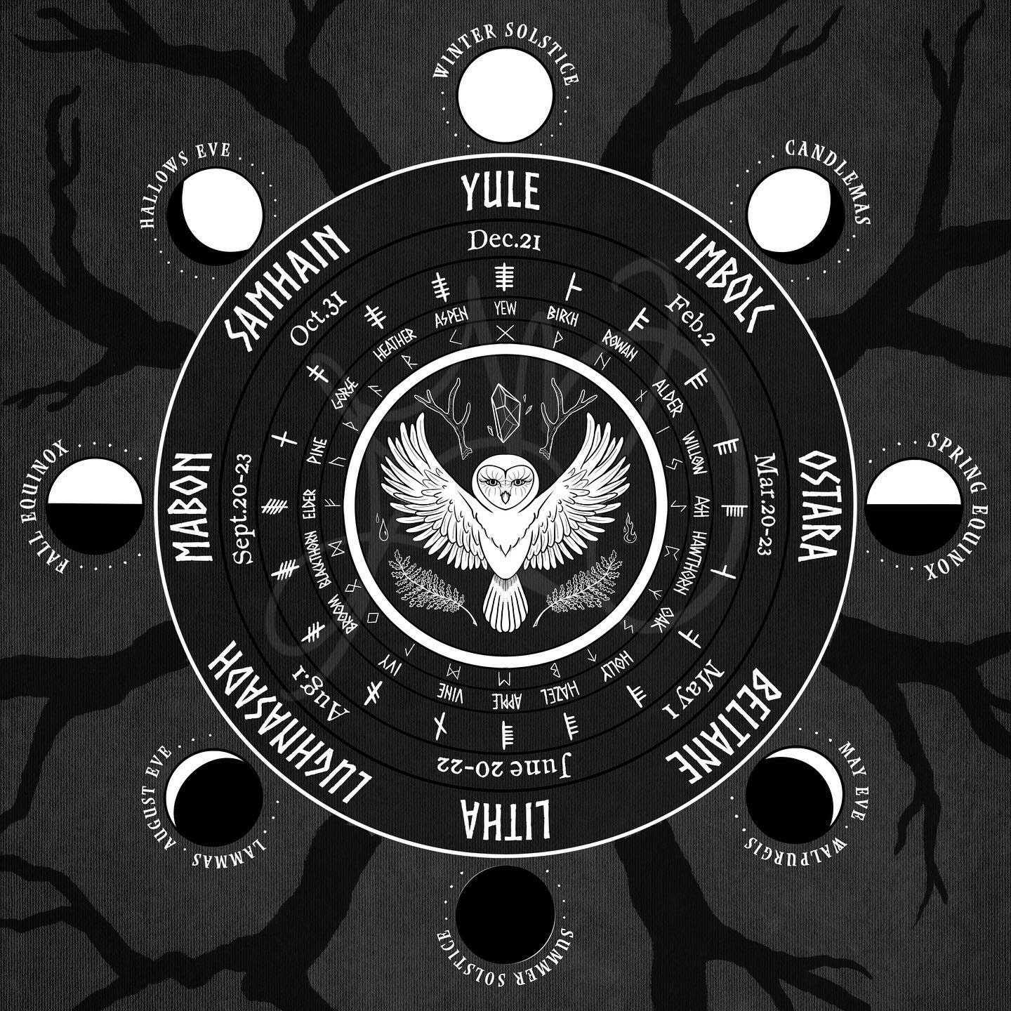 Ogham & Rune Wheel of the Year: Owl Print - Etsy