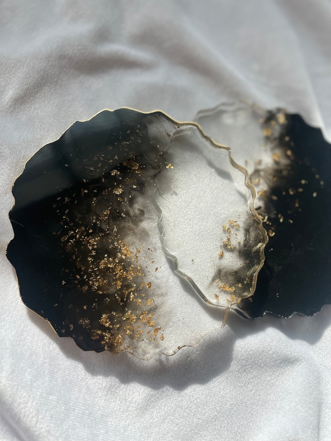 Set of 2-custom Resin Coasters Black and Clear Geode Coasters With Gold ...