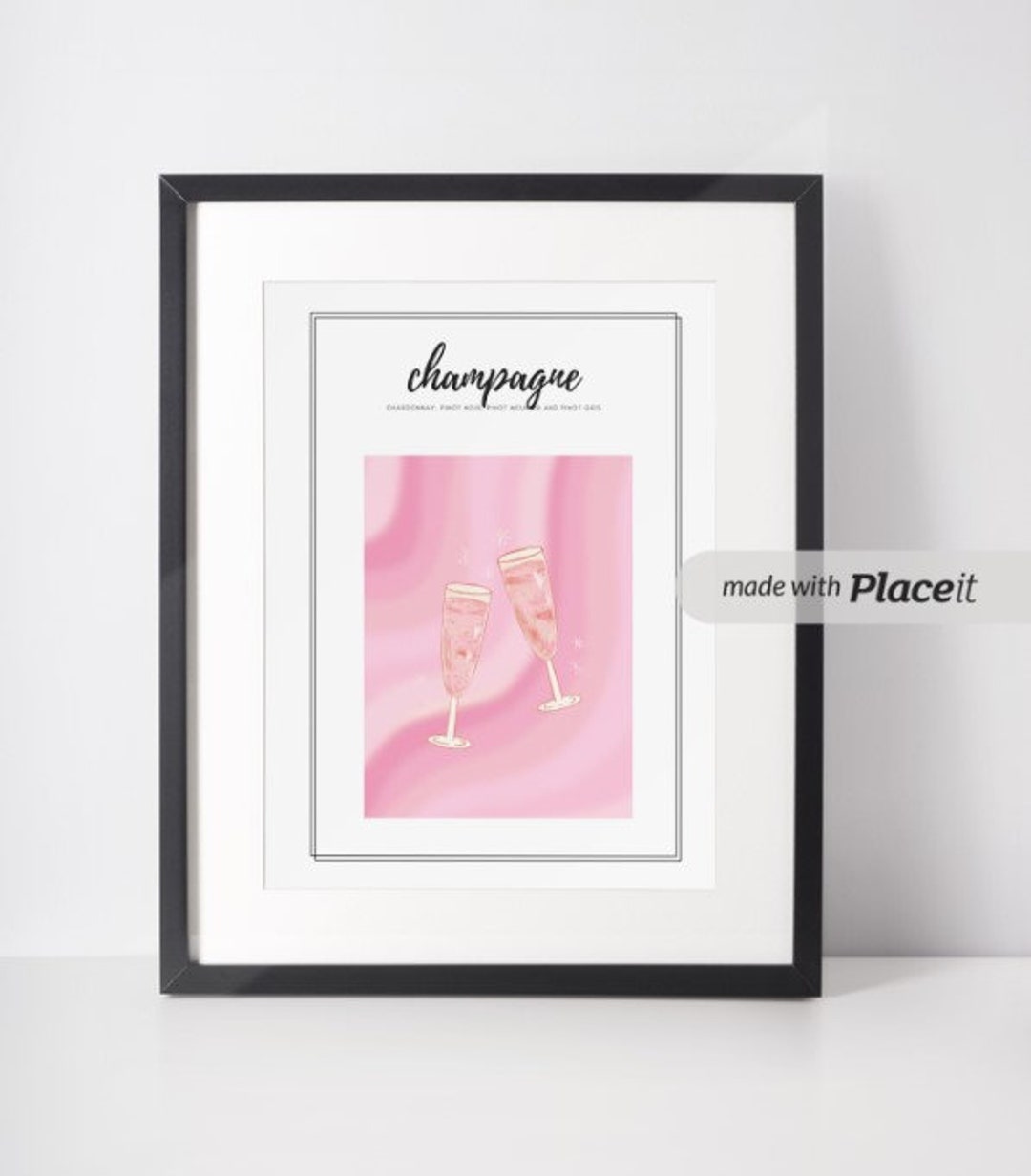 Pink Champagne Digital Download, Sparkling Wine Print, Aesthetic Wall ...