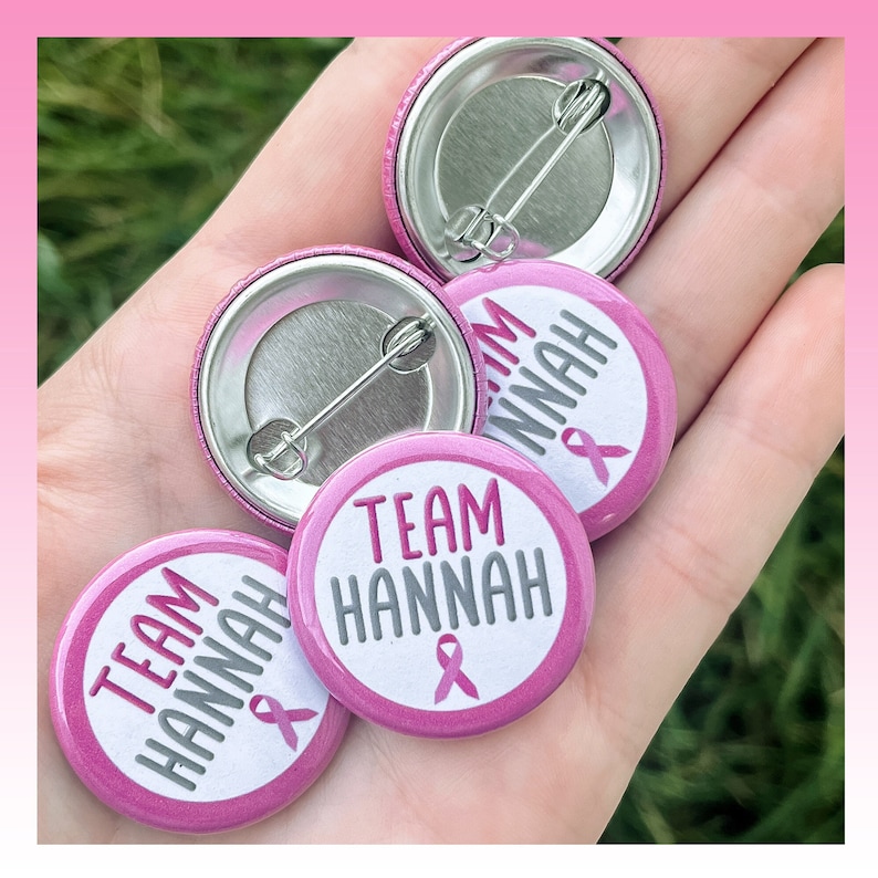 Team Name Pins - BREAST CANCER AWARENESS - Pink Ribbon - 1.25" Size ...