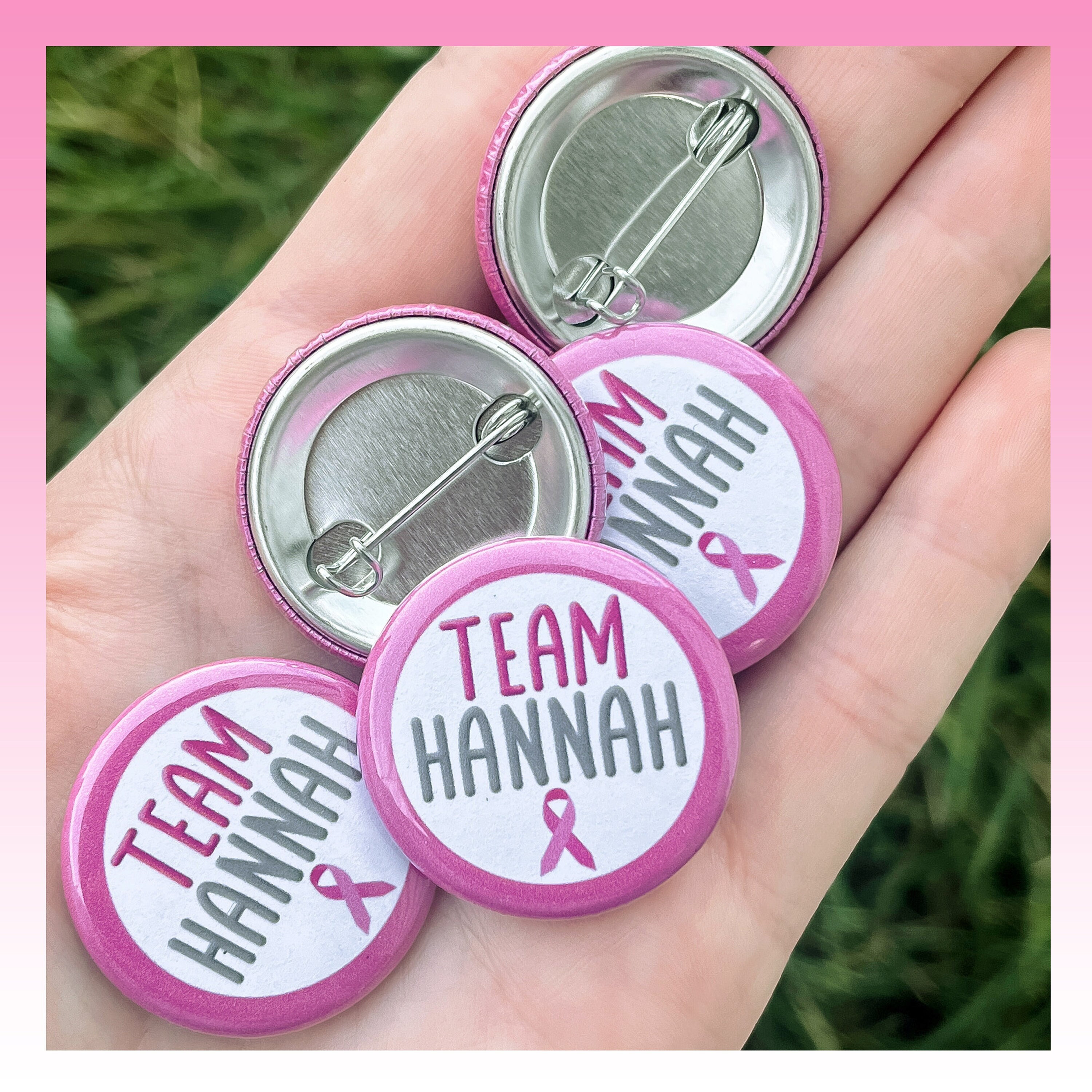 Team Name Pins - BREAST CANCER AWARENESS - Pink Ribbon - 1.25" Size ...
