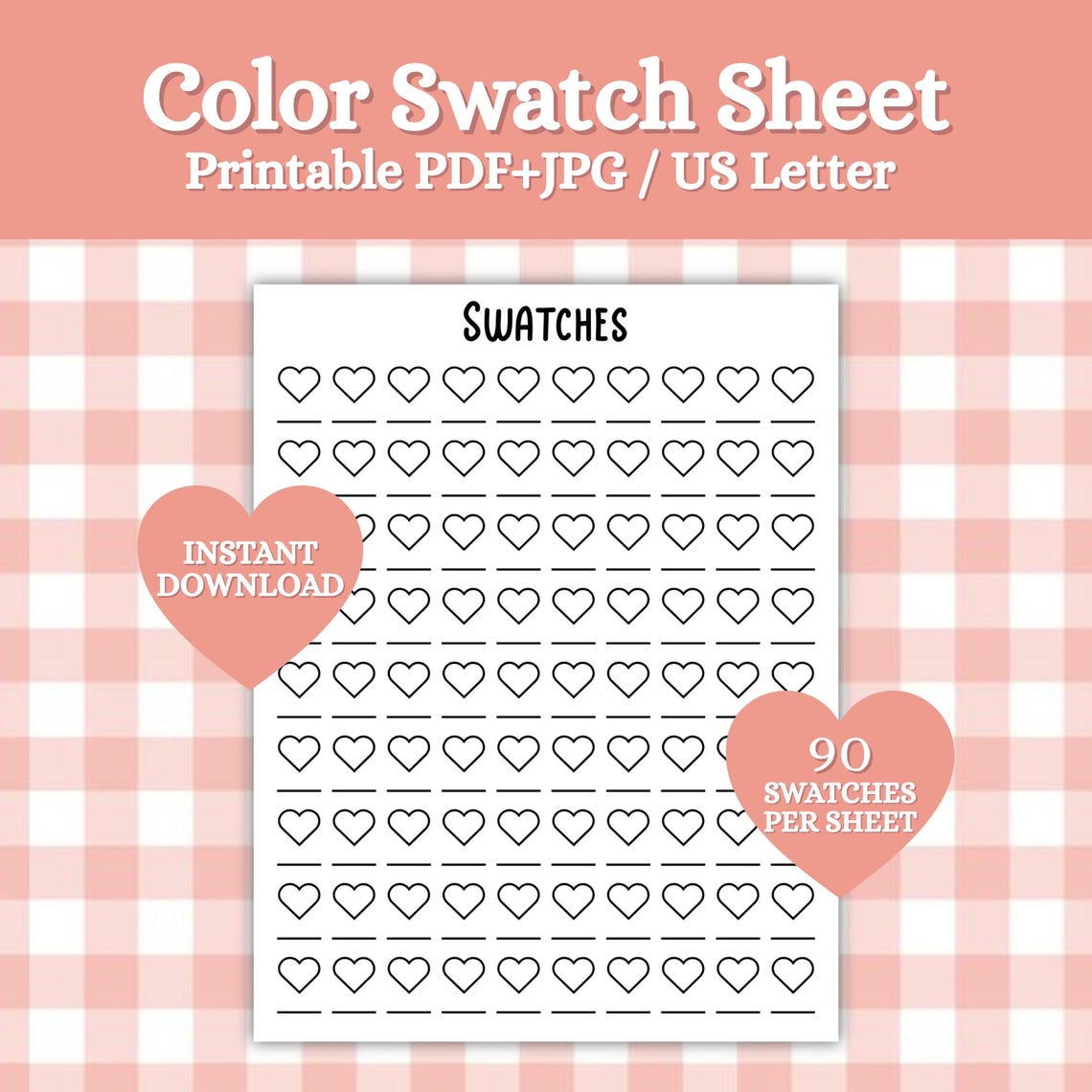 Printable Heart Swatch Sheet: Marker Coloring Chart (PDF, JPG) - Etsy