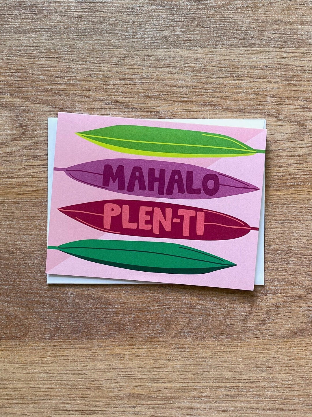 Hawaii Thank You Folded Note Card, Blank Inside. Mahalo Plen-ti, Pink ...