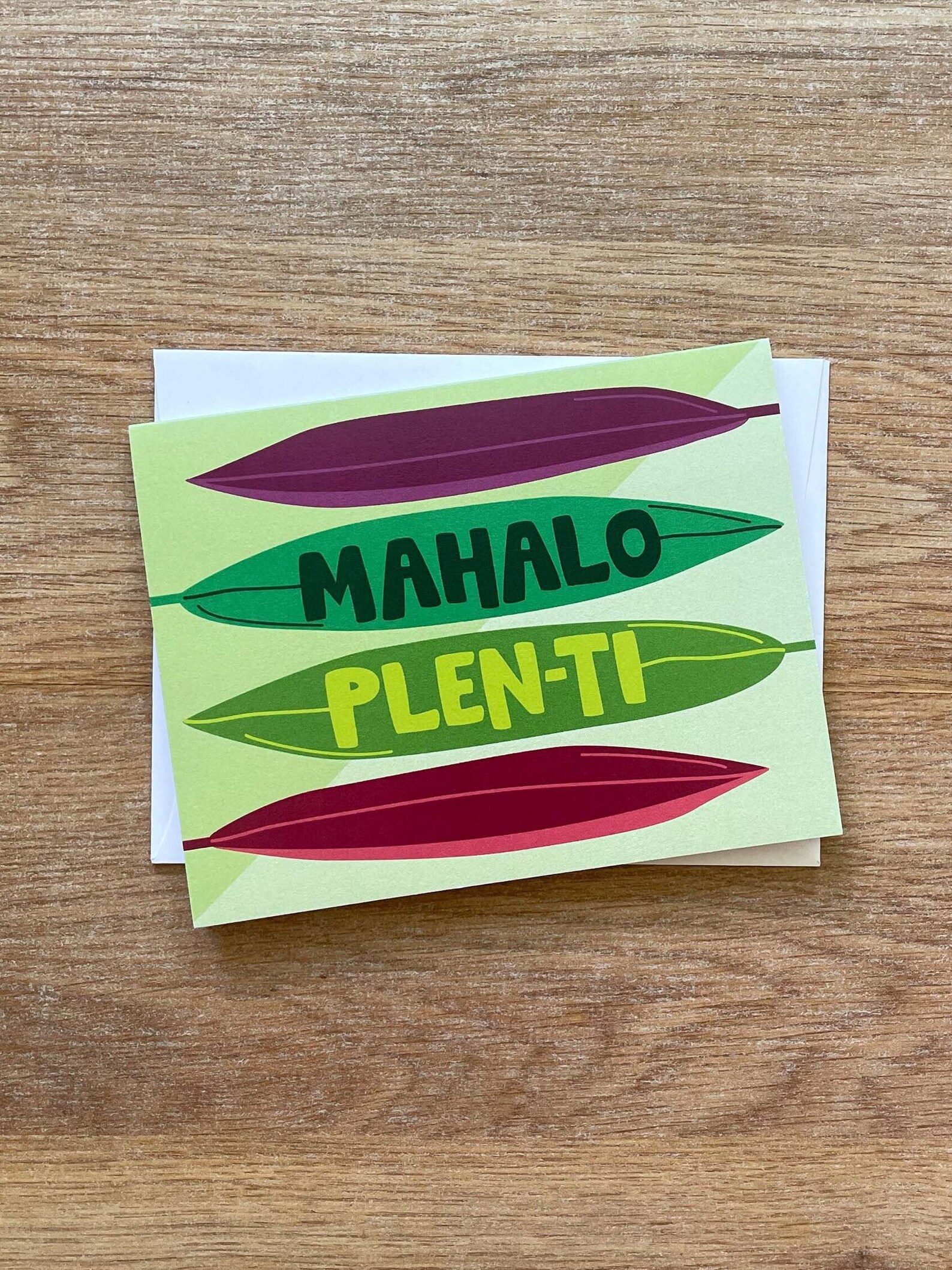 Hawaii Thank You Folded Note Card, Blank Inside. Mahalo Plen-ti, Green ...