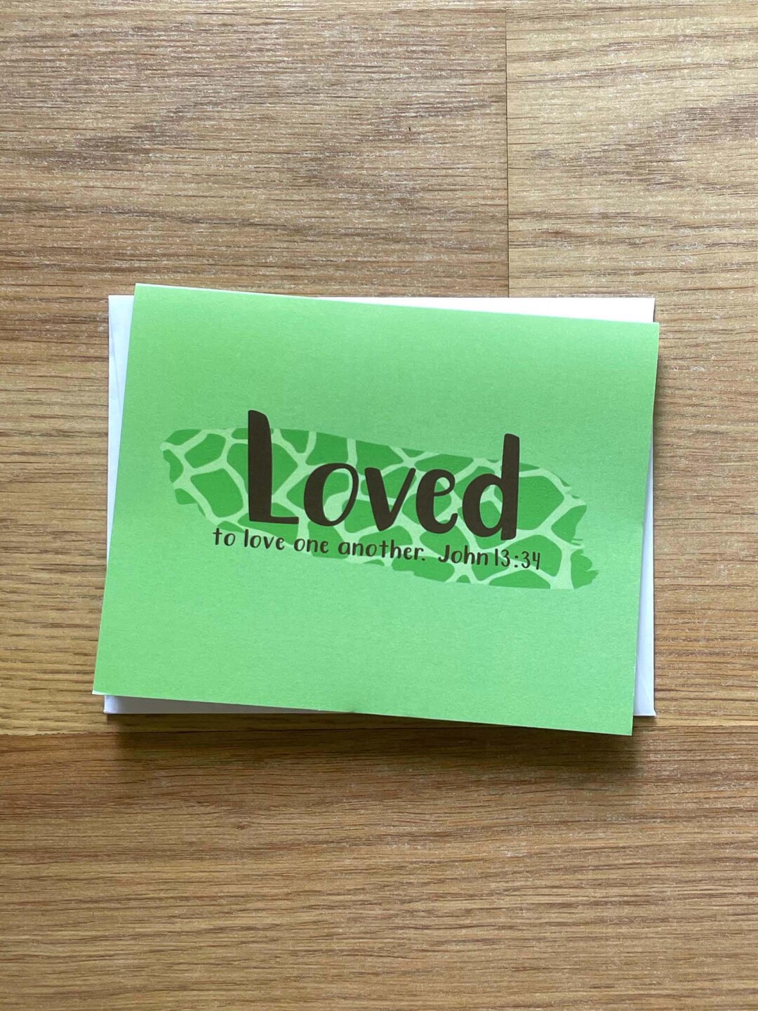 Loved Christian Bible Verse, Folded Note Card, Blank Inside. Green ...