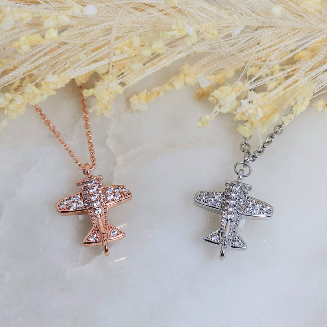Airplane Necklace, Plane Necklace, Airplane Charm, Rose Gold Plane ...