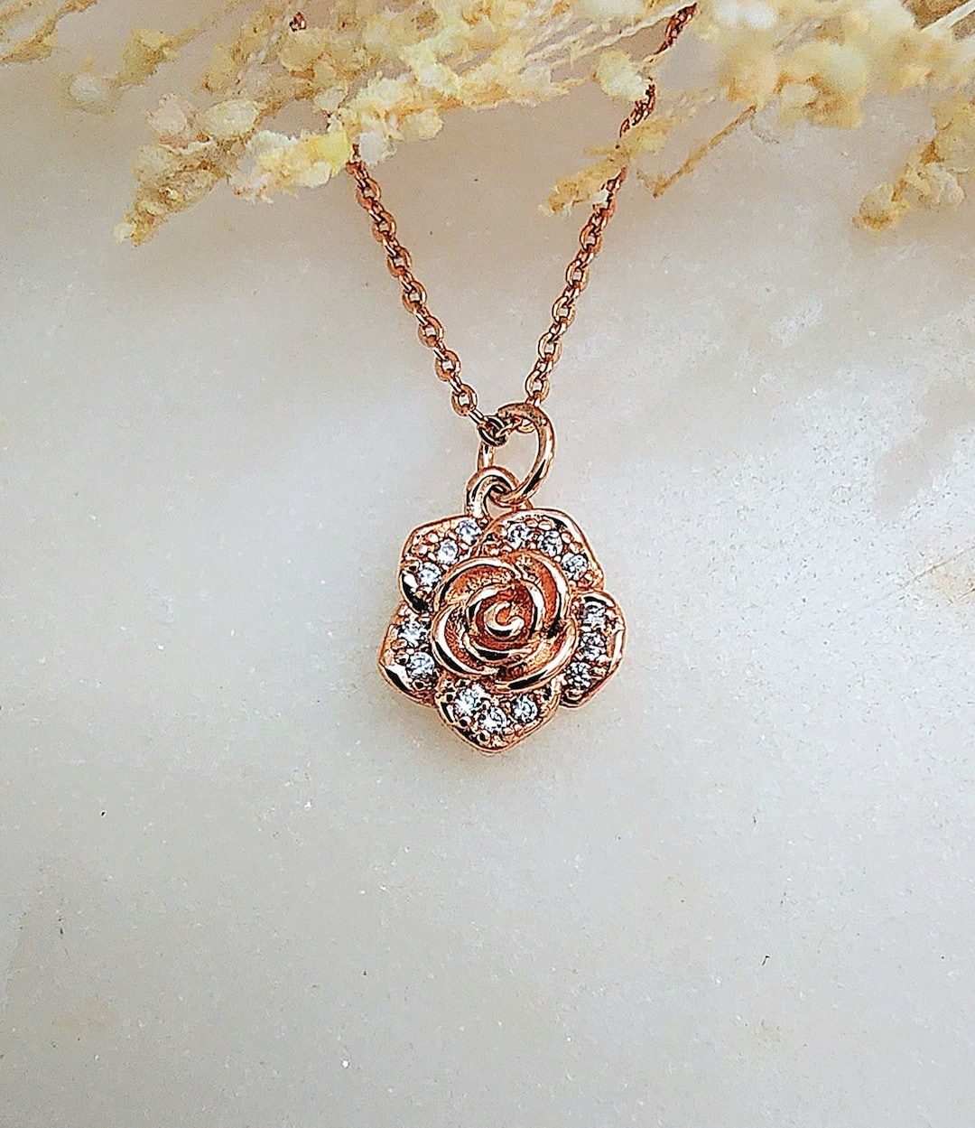 Rose Flower Necklace, Rose Gold Necklace, Minimalist Necklace, Rose ...