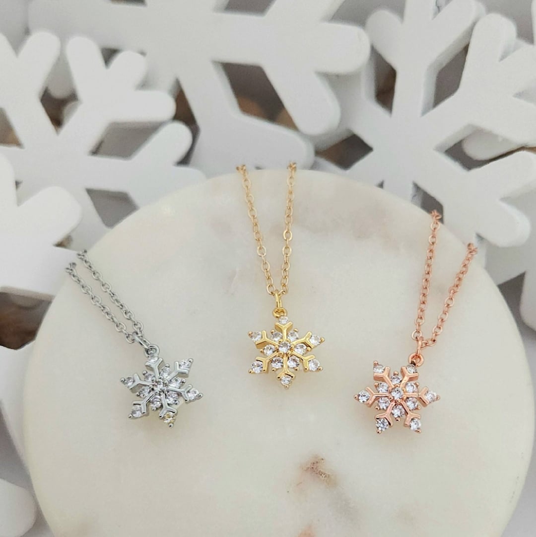 Snowflake Necklace, Snow Necklace, Christmas Necklace, Zirconia ...