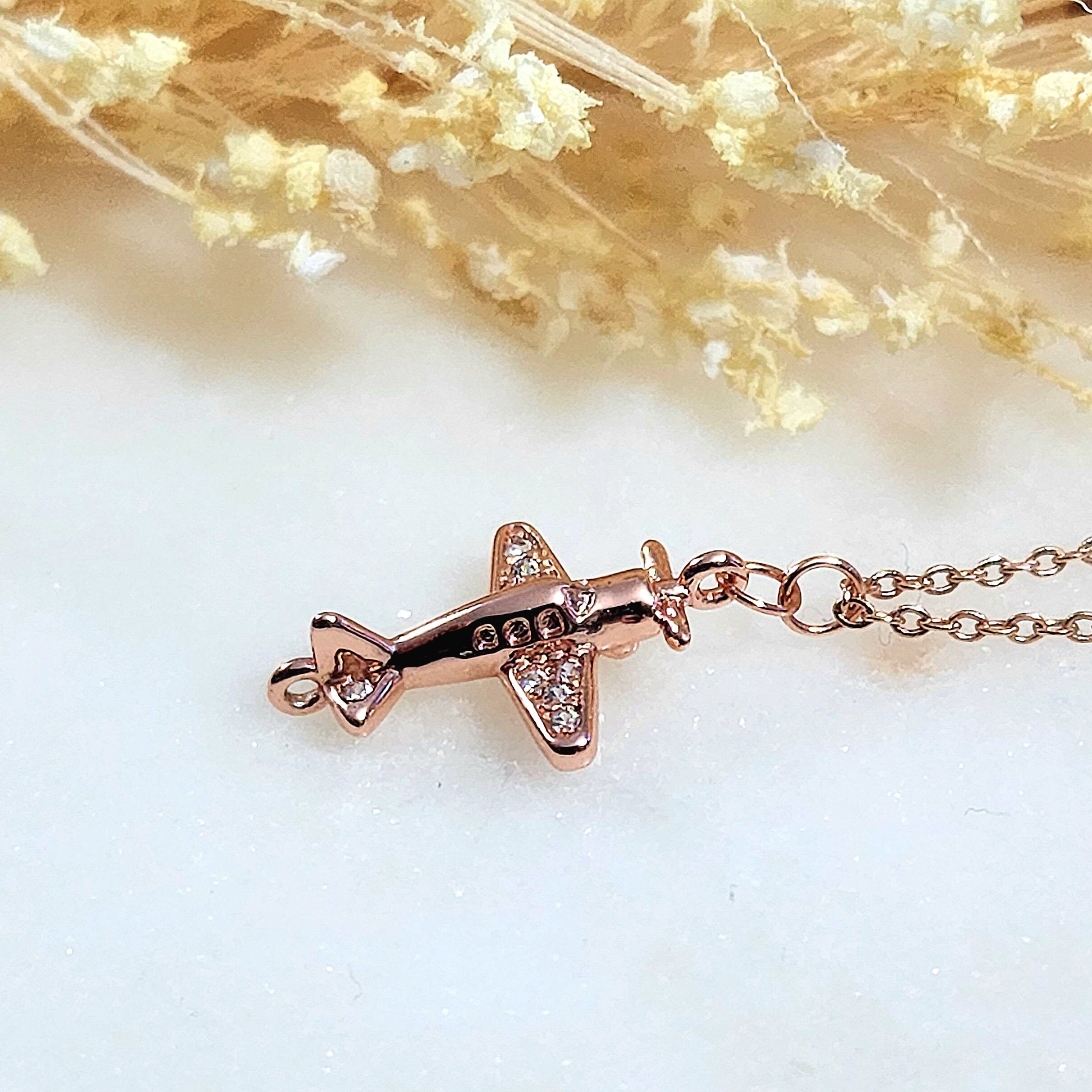 Airplane Necklace, Plane Necklace, Airplane Charm, Rose Gold Plane ...