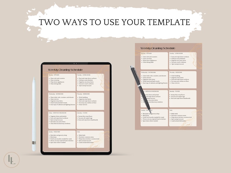 Weekly Cleaning Schedule Printable Cleaning Template - Etsy