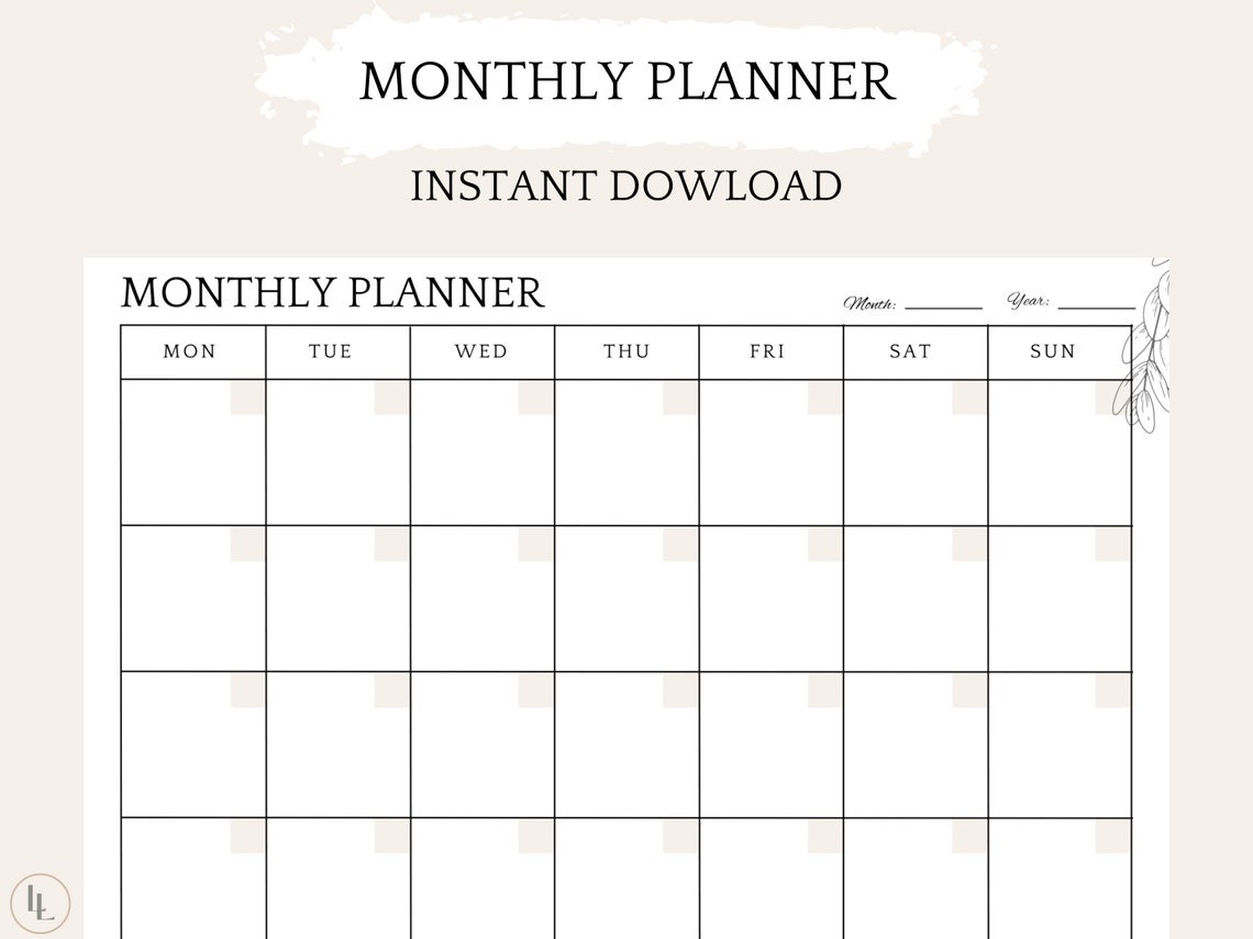 Monthly Calendar Planner Editable Template Blank Monthly - Etsy