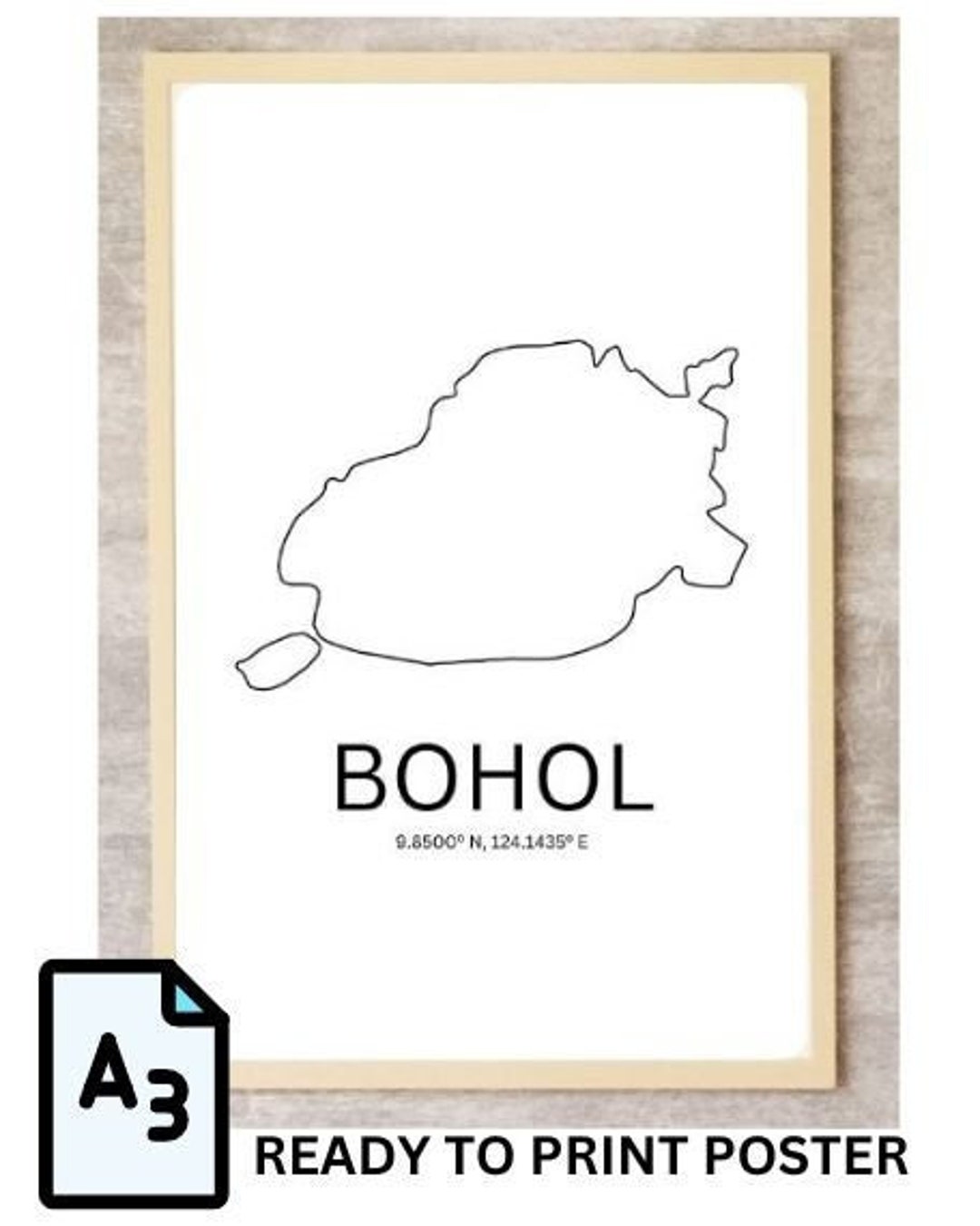 Bohol Philippines Poster Printable A3 Map Elegant Poster Bohol ...