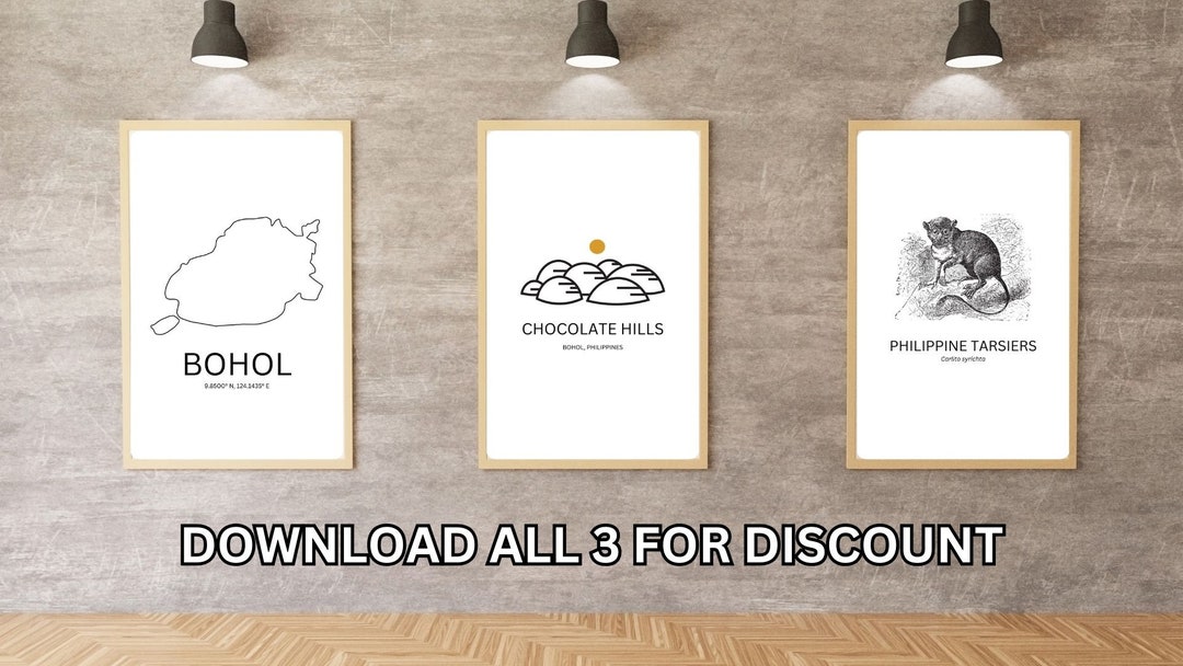Bohol Map Chocolate Hills Tarsier Art Drawing Poster Printable A3 Size ...