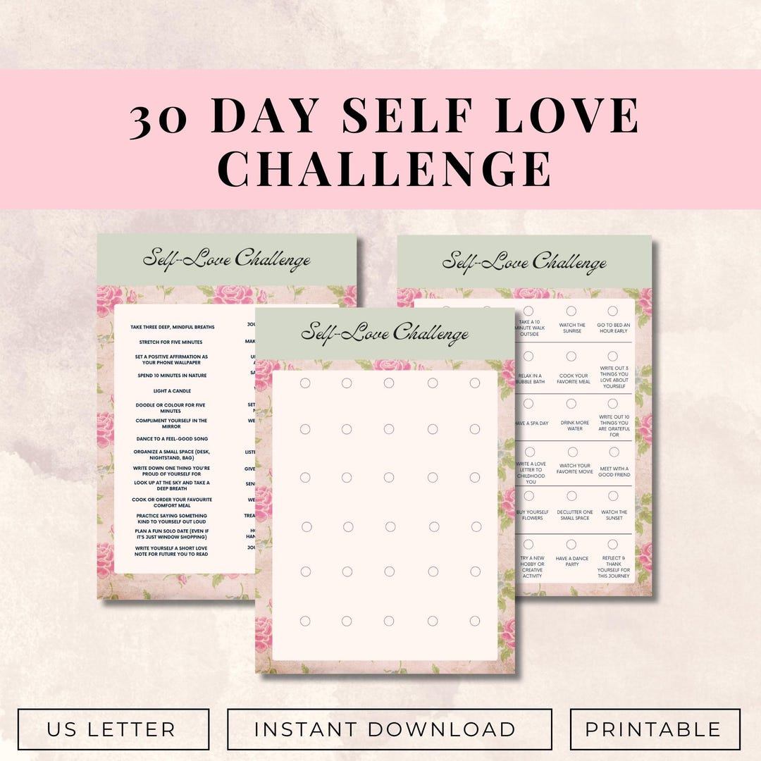 30-day Self Love Challenge Printable Vintage Rose Self Care Calendar ...