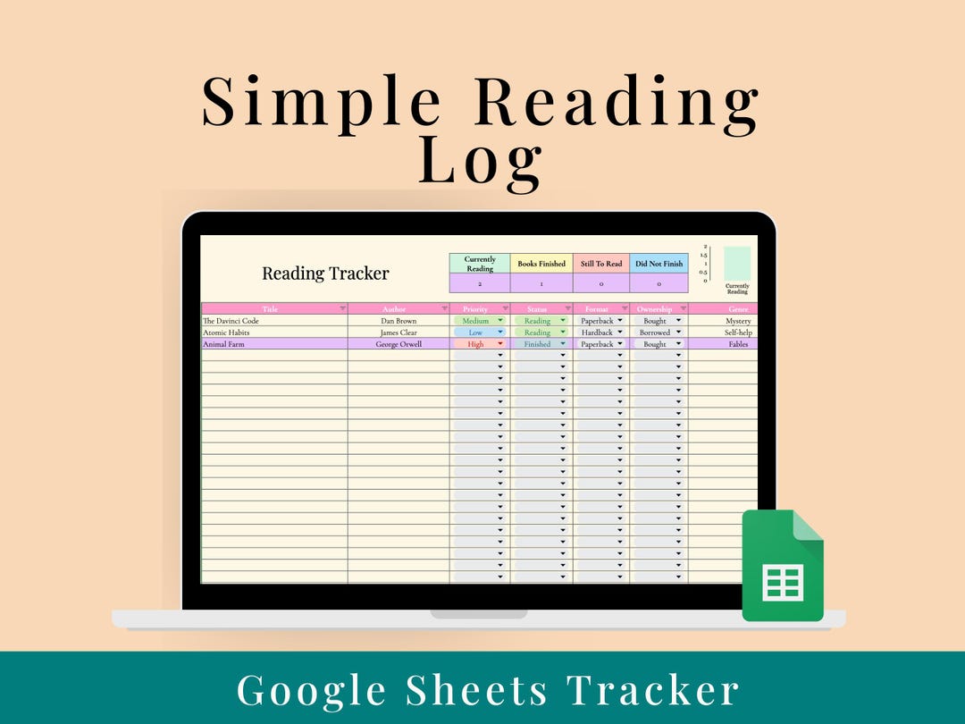 Digital Reading Tracker Book Review Journal Template Google Sheets Log ...
