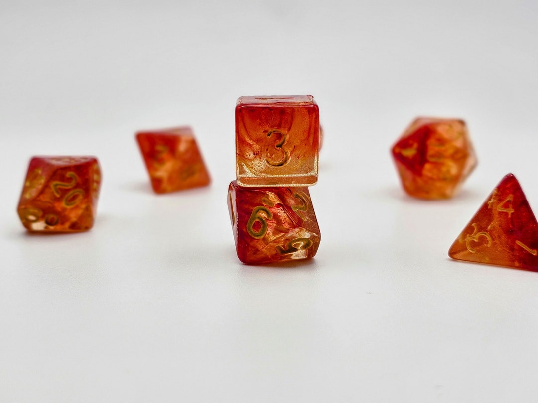 Fireball Dnd 7pcs Round Edge Resin Dice Set, Dnd, Polyhedral Dice ...