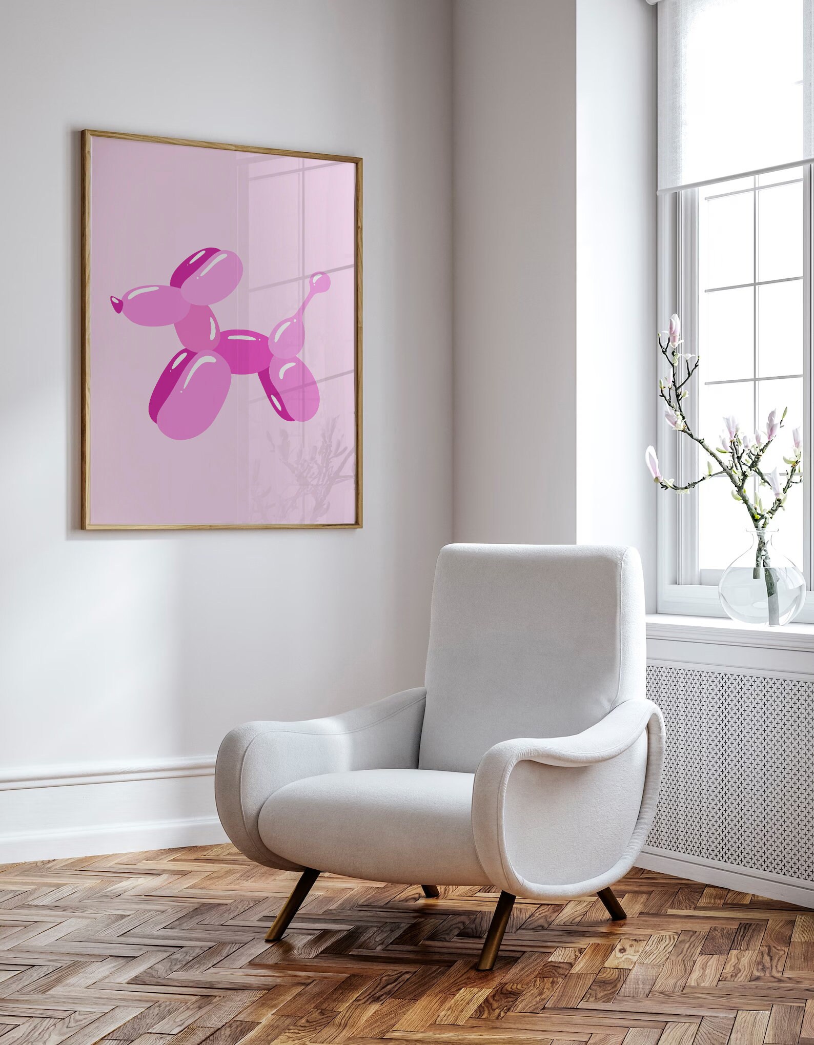 Cartel de perro globo rosa cartel preppy, arte de pared digital, cartel ...