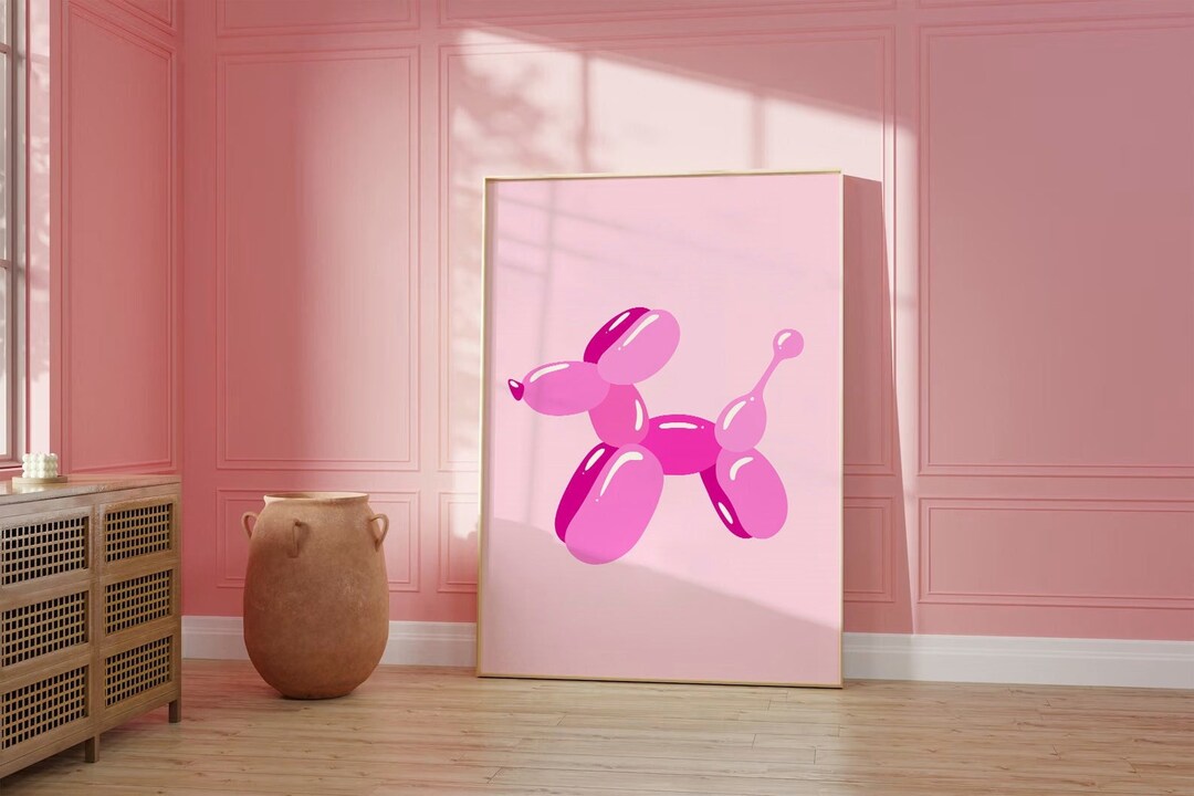 Cartel de perro globo rosa cartel preppy, arte de pared digital, cartel ...