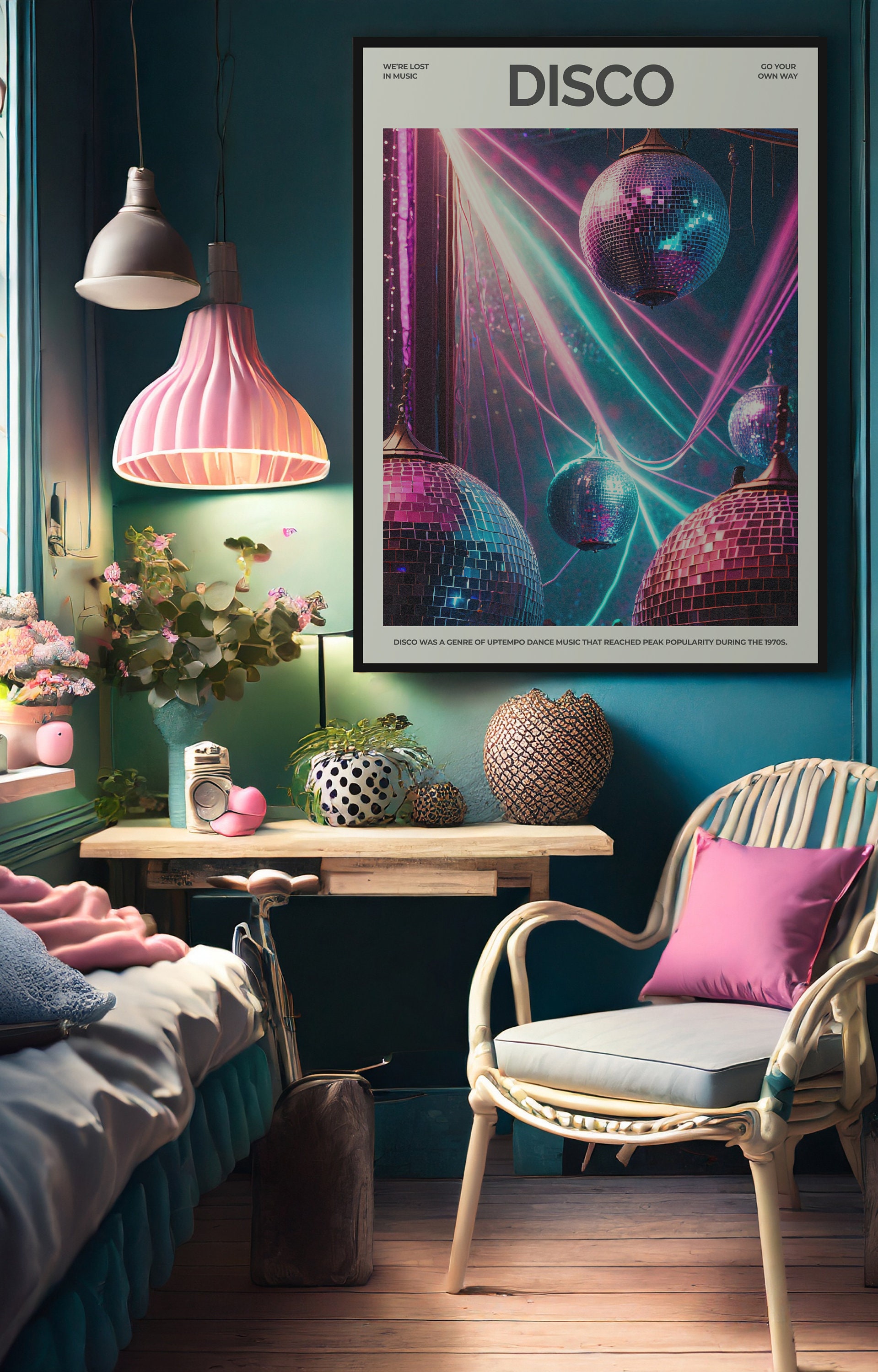 Preppy Disco Wand Kunst trendige Disco Ball Poster Vintage - Etsy.de