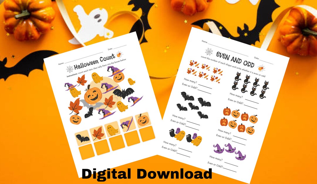 2 Pages of Colorful Halloween Math Sheets Sorting Math - Etsy