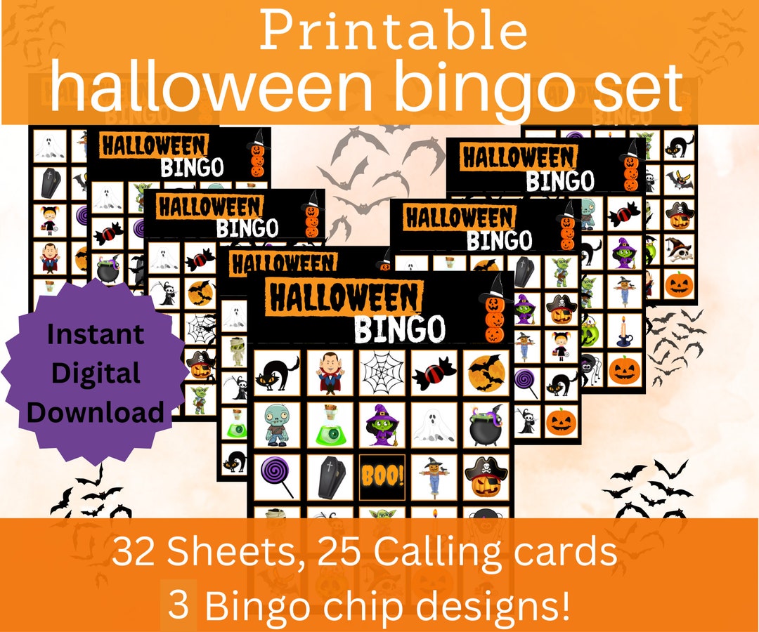 Printable Halloween Bingo Set Halloween Party Game Instant - Etsy