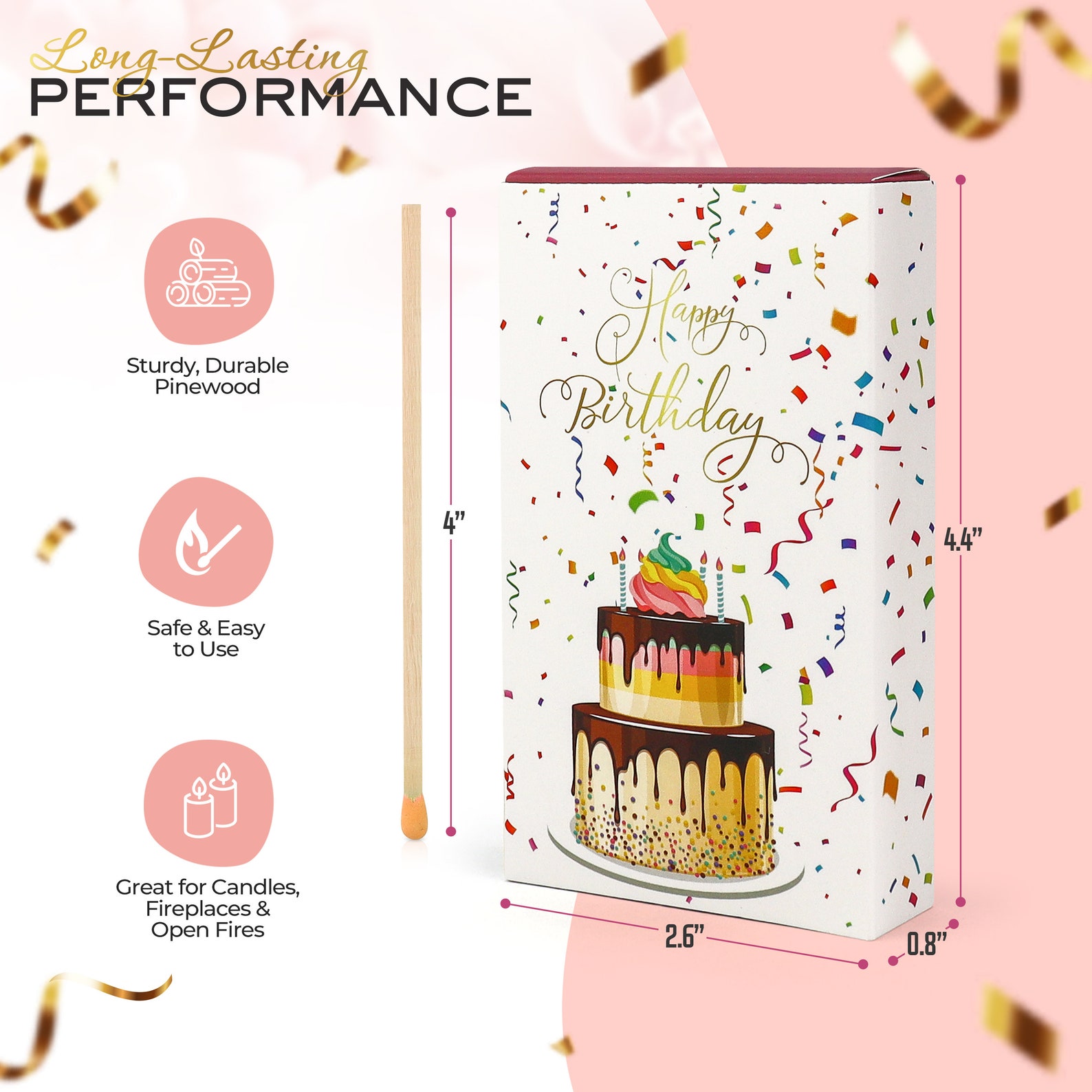 Happy Birthday Matches Box 4-inch Long Matches for Candles W/strike ...