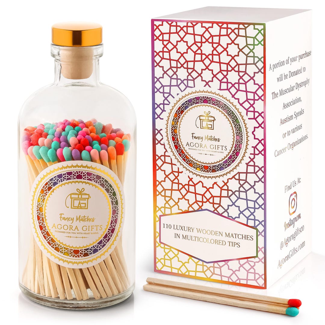 Decorative Matches in Glass Apothecary Jar, Wooden Colored Matches ...