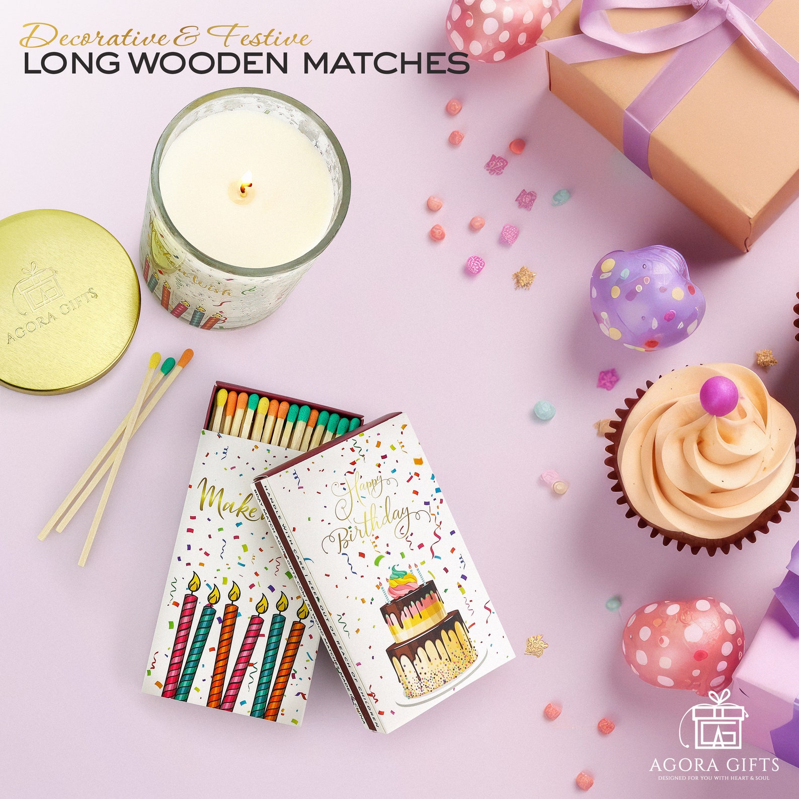 Happy Birthday Matches Box 4-inch Long Matches for Candles W/strike ...